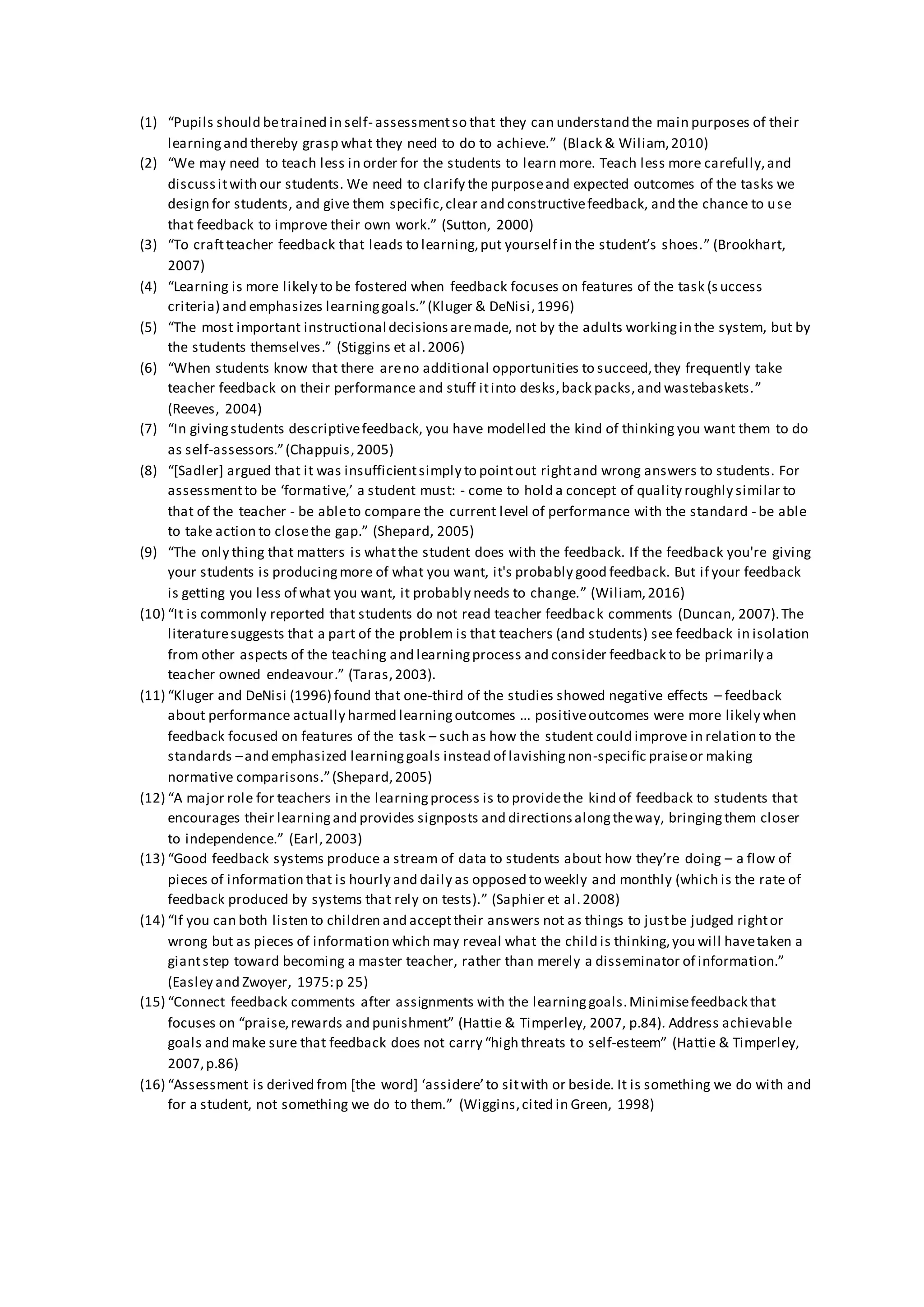 16 Teaching feedback quotes for professional development | DOCX