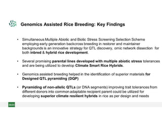 2019. jauhar ali. genomics assisted breeding for climate smart rice ...