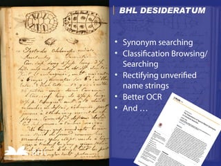 BHL & The Catalogue of Life | PPT