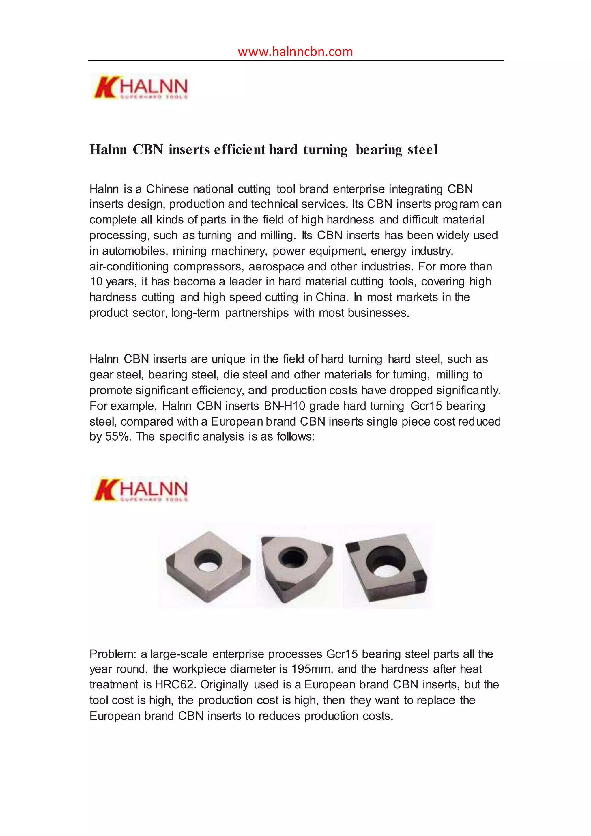 Halnn CBN inserts efficient hard turning bearing steel | DOCX