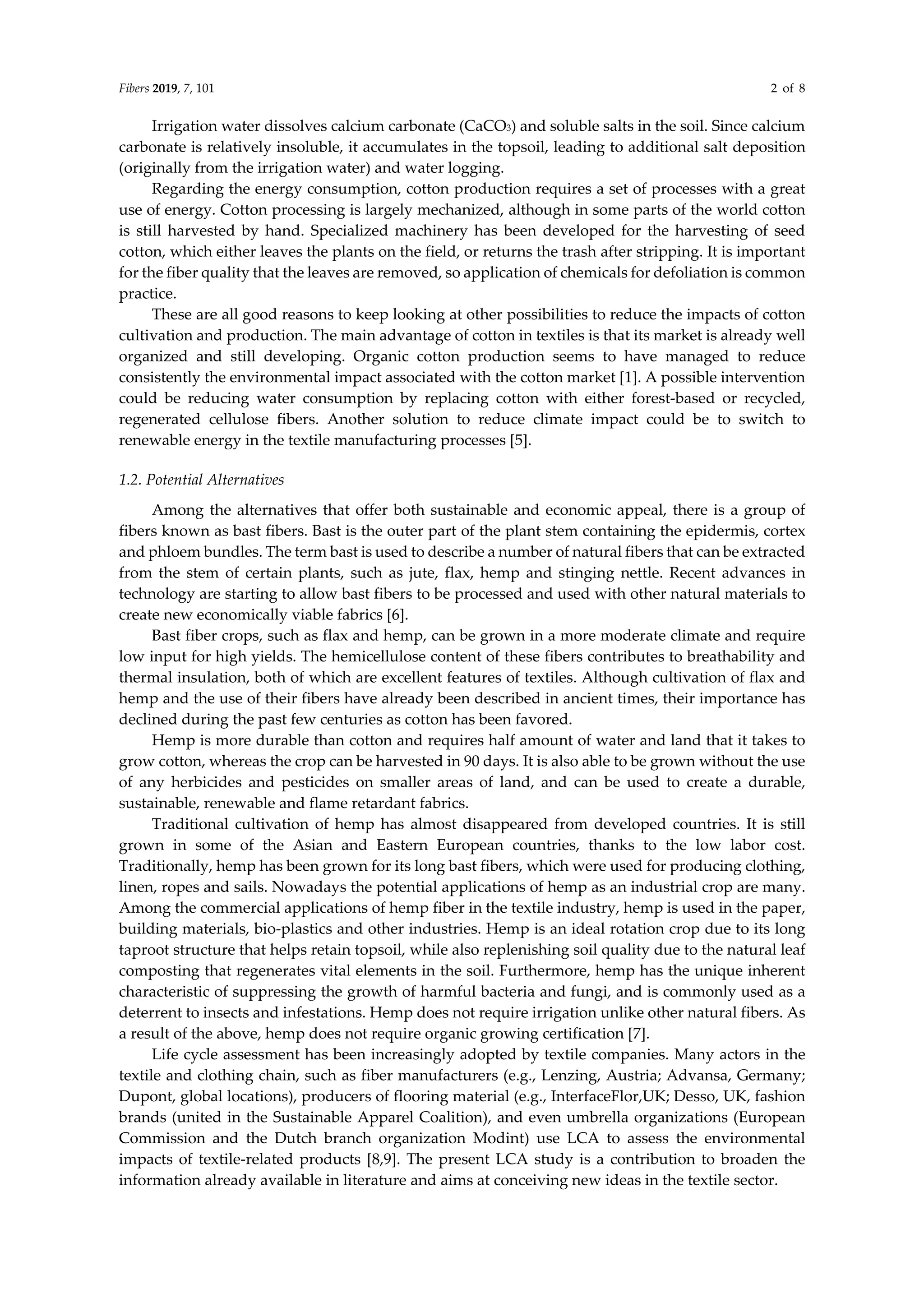 Comparative life cycle assessment of cotton and other natural fibers ...