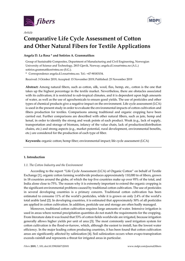 Comparative life cycle assessment of cotton and other natural fibers ...