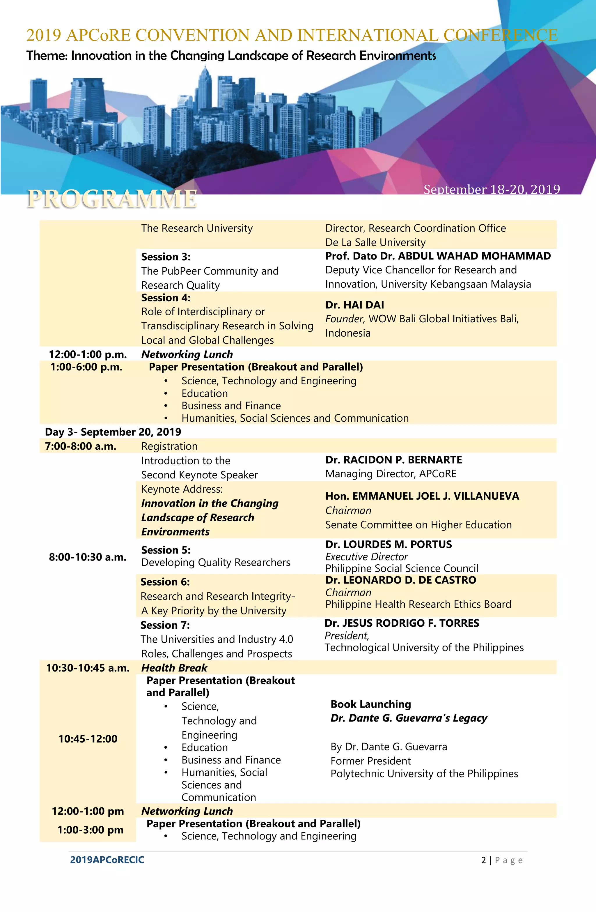 2019 APCORE Final Programme | PDF