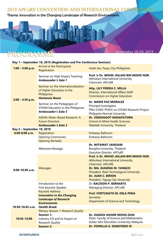 2019 APCORE Final Programme | PDF