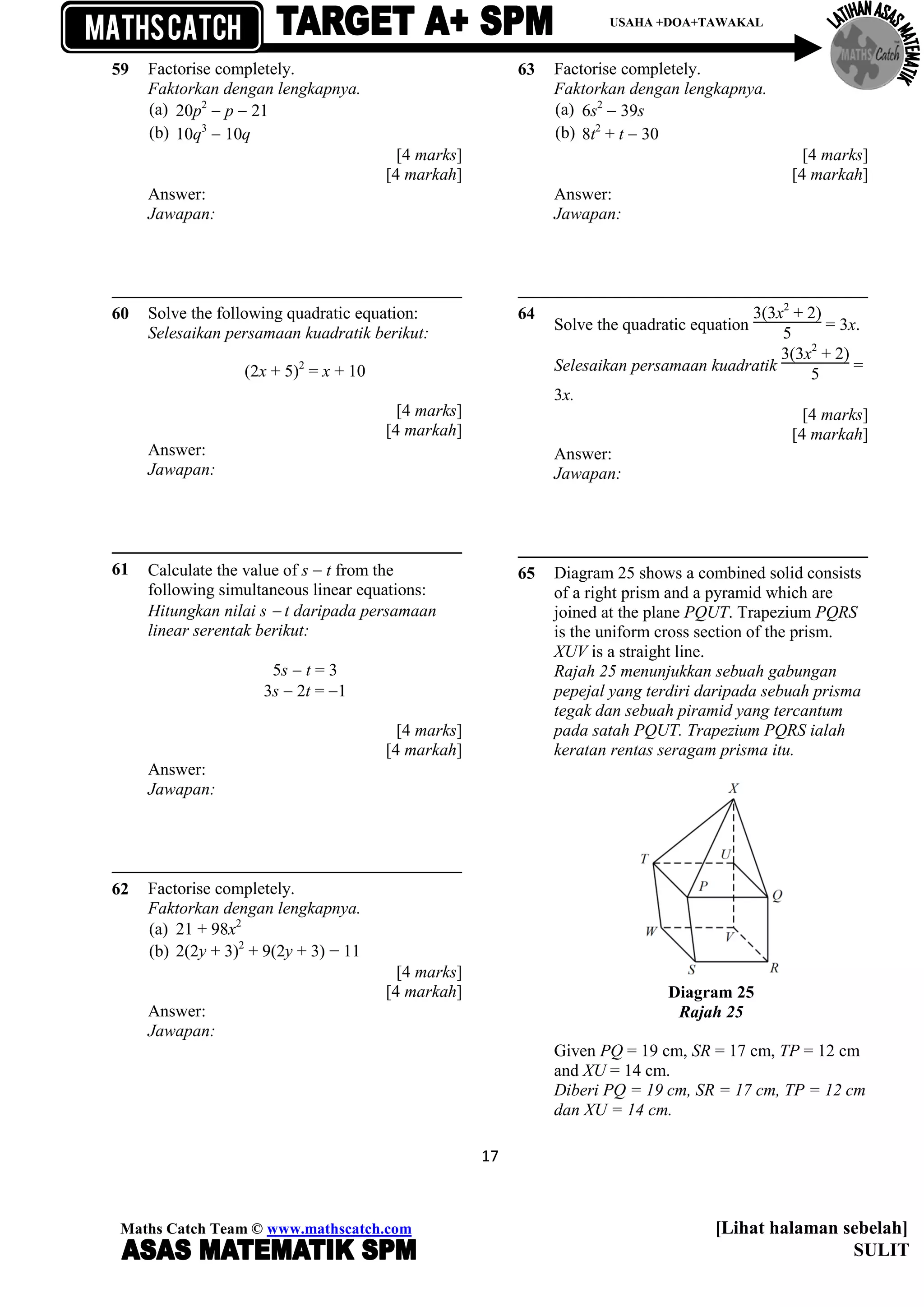 2019 [dwibahasa] modul latihan asas matematik tingkatan 5 spm | PDF
