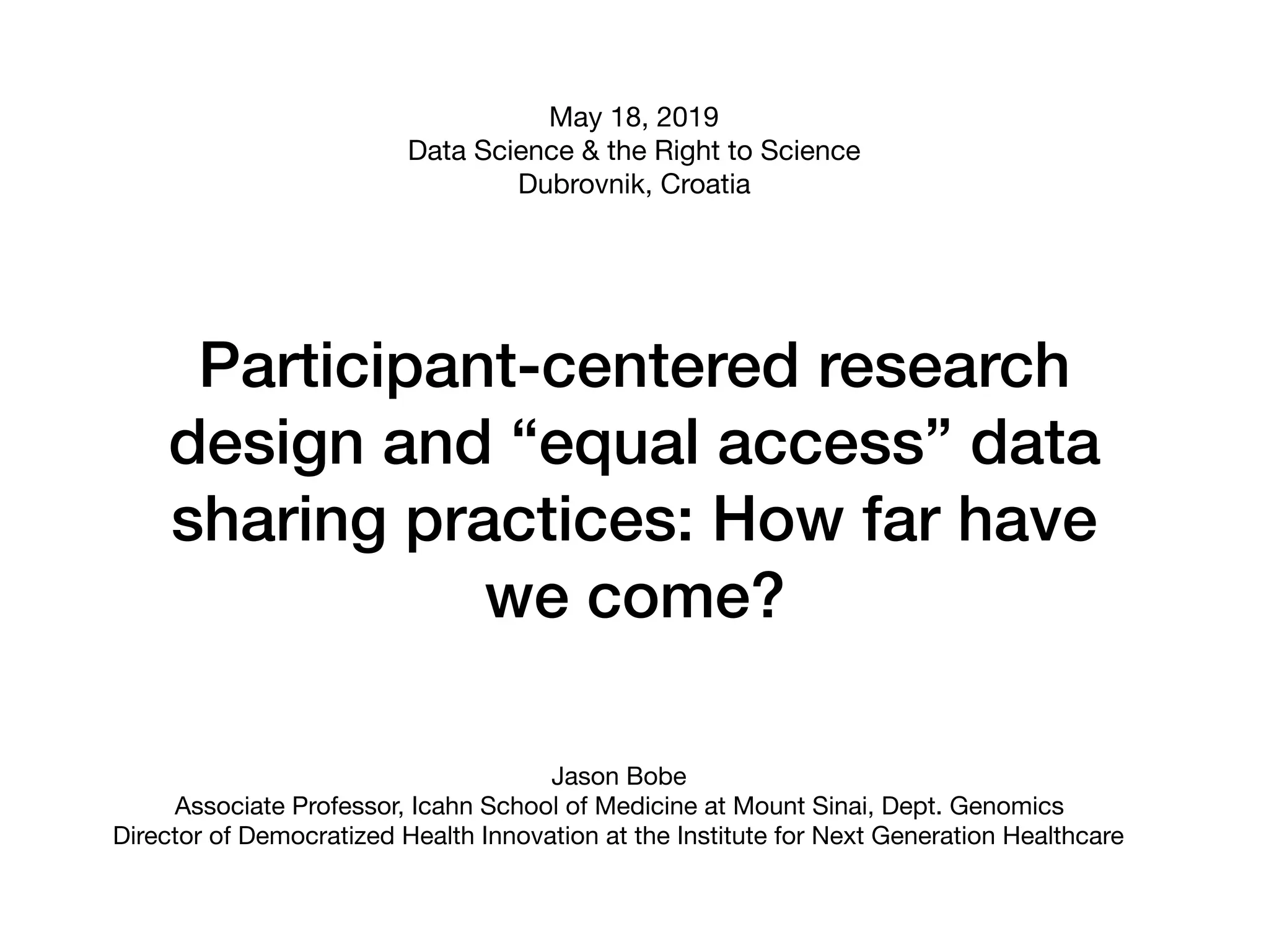 Participant-centered research design and “equal access” data sharing ...