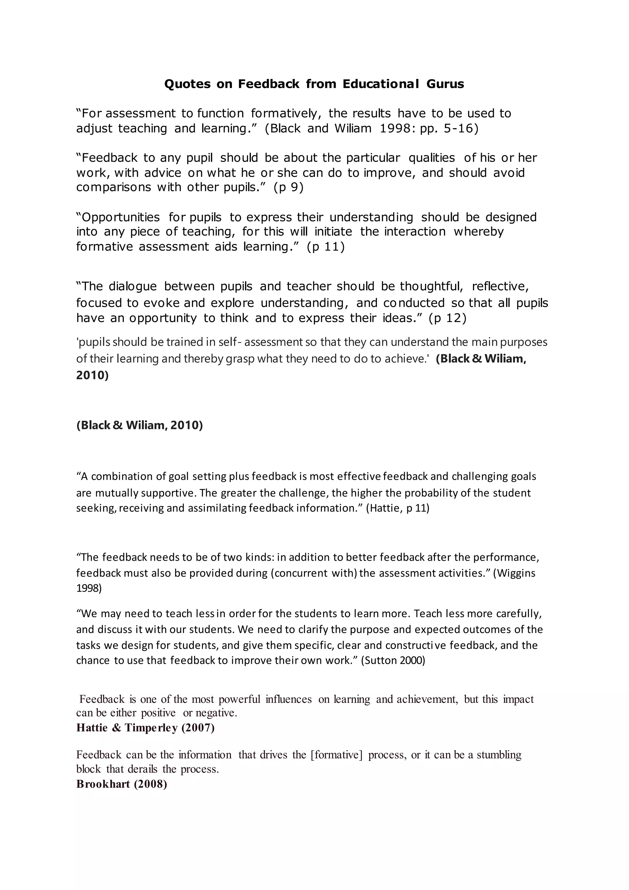 Feedback Quotes List - Education - Assessment and Reporting | DOCX