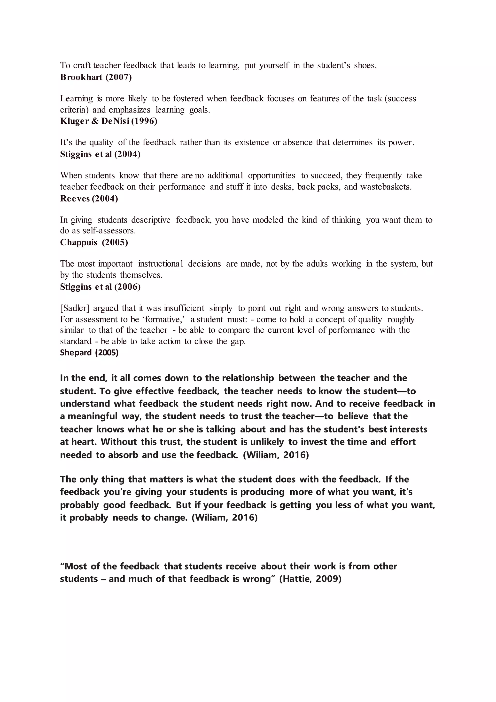 Feedback Quotes List - Education - Assessment and Reporting | DOCX