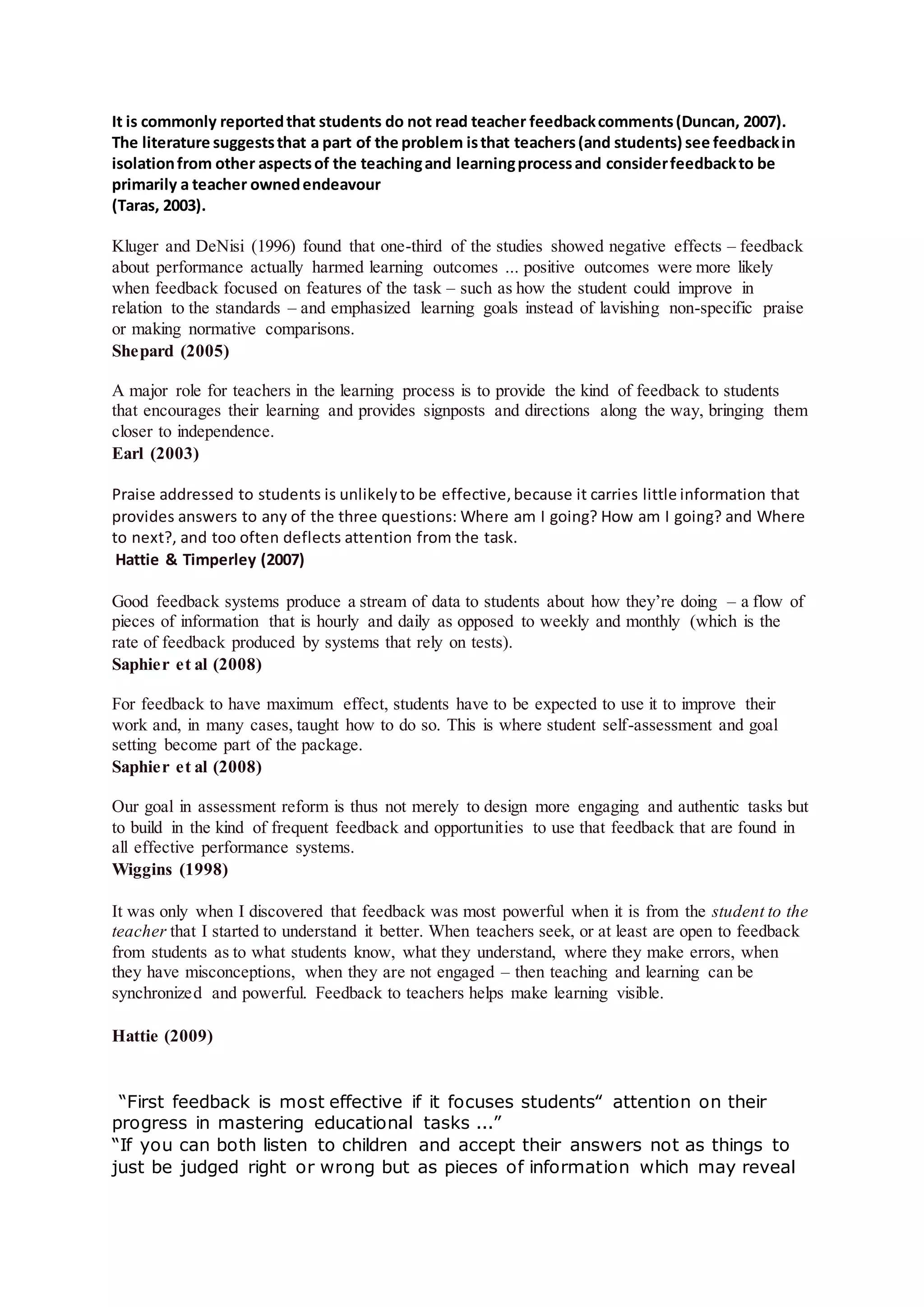 Feedback Quotes List - Education - Assessment and Reporting | DOCX