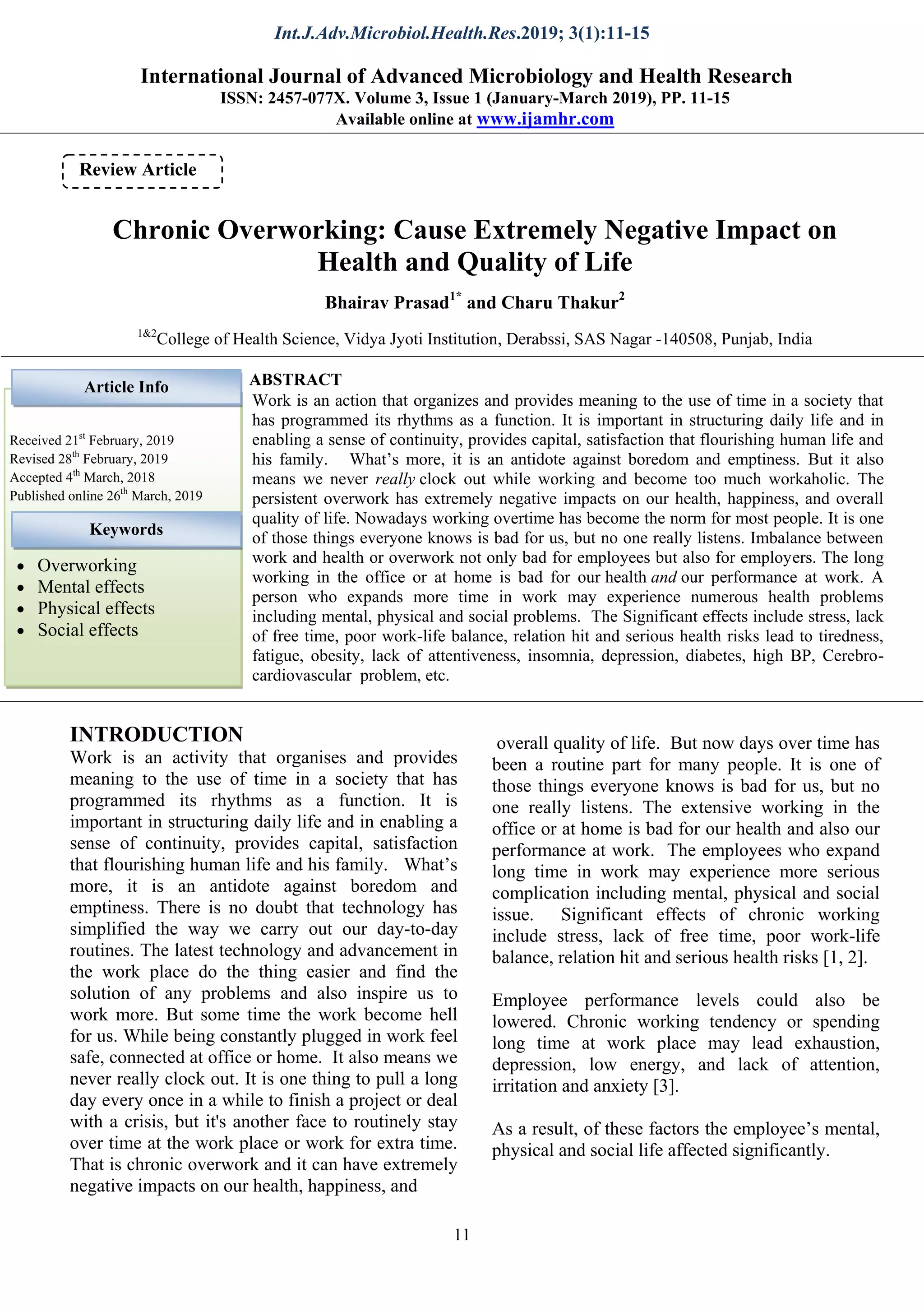 Chronic Overworking: Cause Extremely Negative Impact on Health and ...