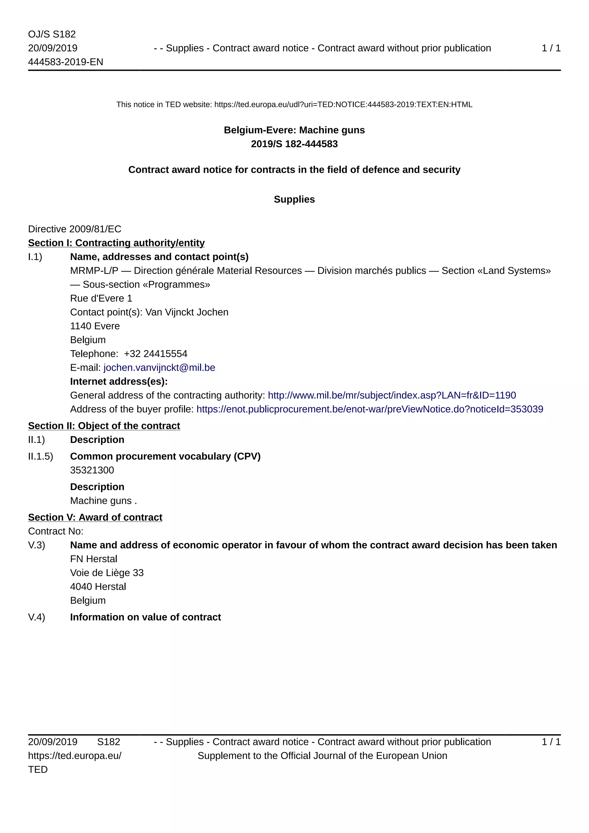 FN mag 159 machinegeweren leveren aan Belgisch leger | PDF