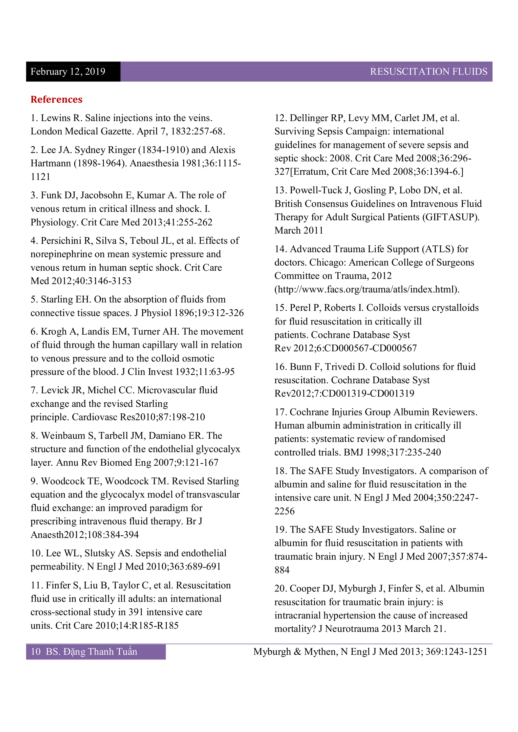 Dịch truyền hồi sức Resuscitation Fluids | PDF