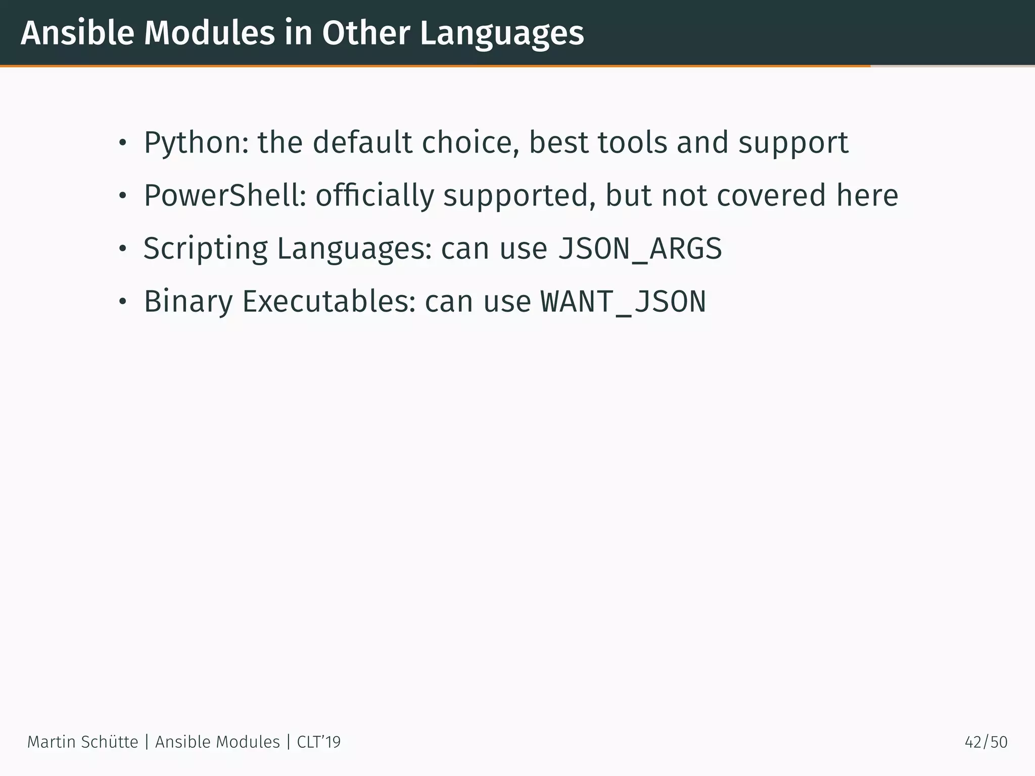 Writing Ansible Modules (CLT'19) | PPT