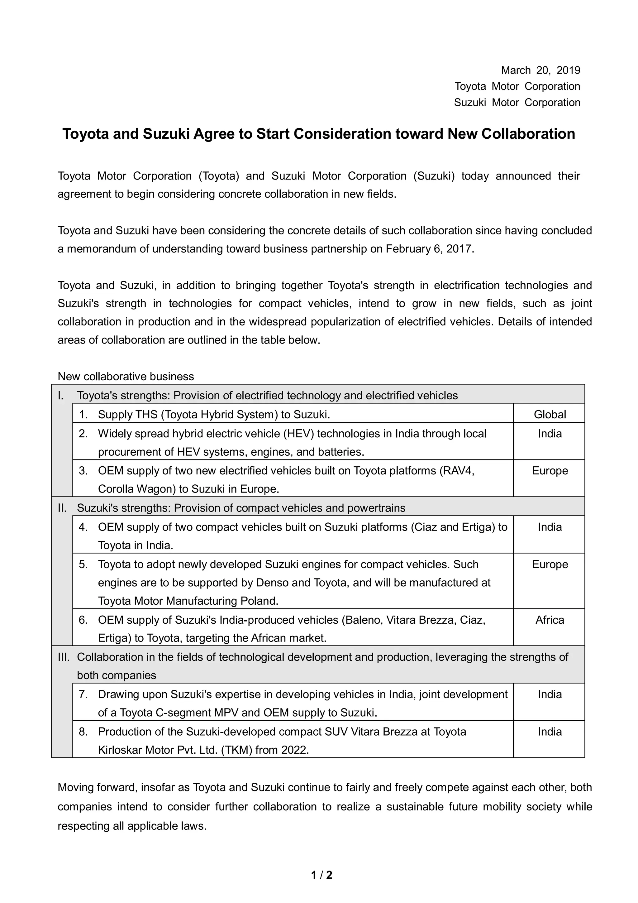 Toyota Suzuki partnership - 2019 Maruti | PDF