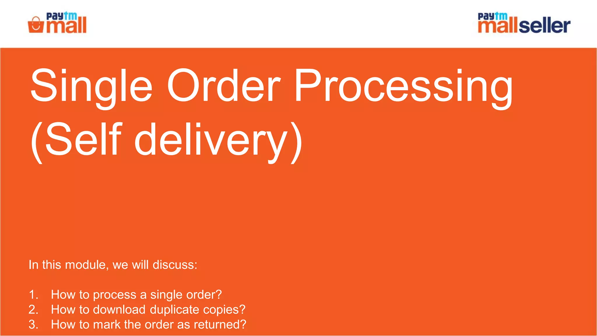 Single order processing - self delivery | PDF
