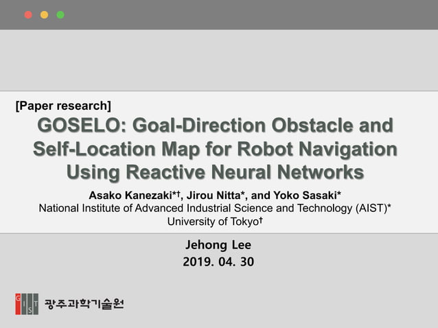 Paper Research Goselo For Robot Navigation Using Reactive Neural Networks Pdf 3 D