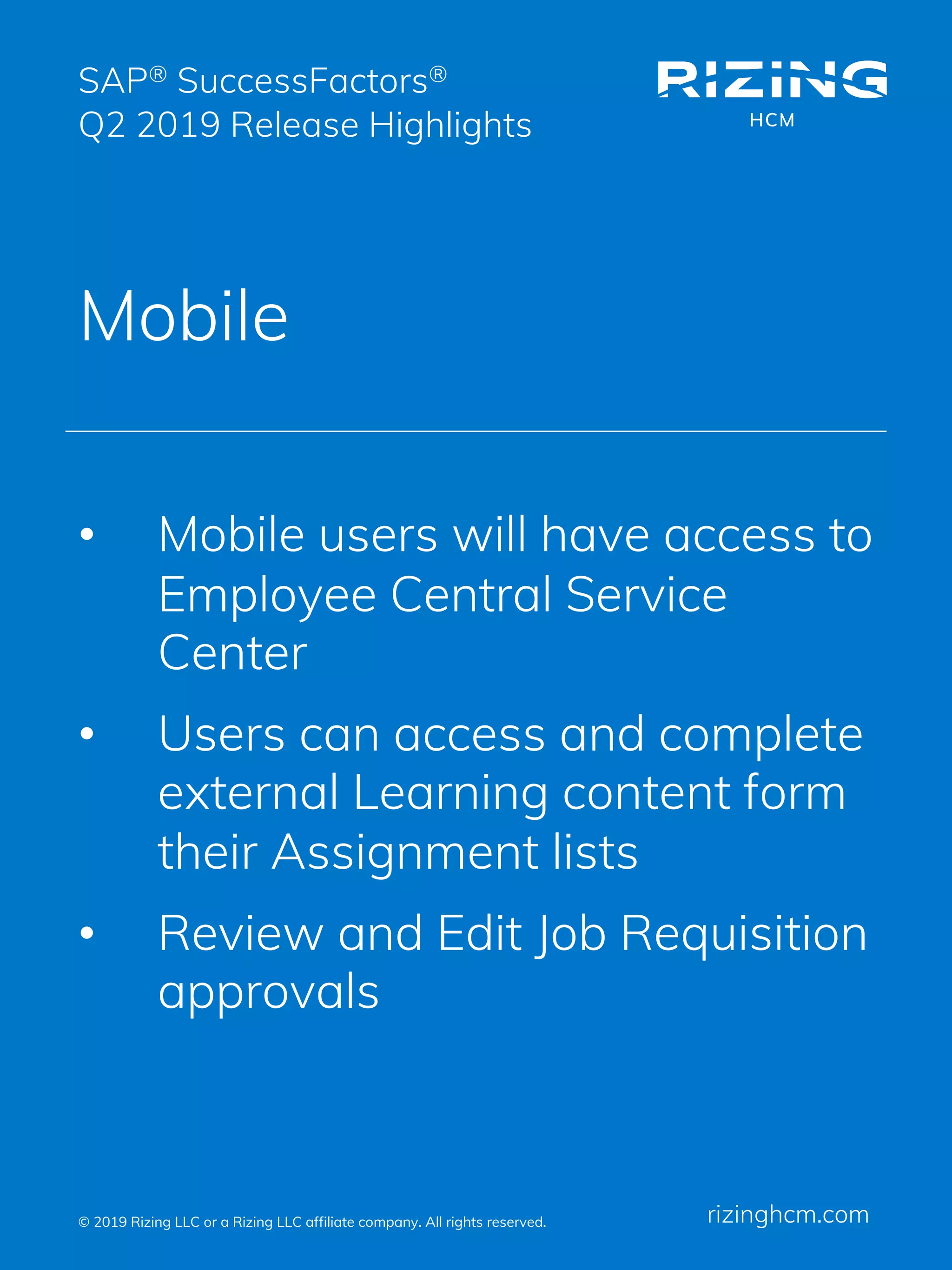 SAP SuccessFactors Q2 2019 Release Highlights | PDF