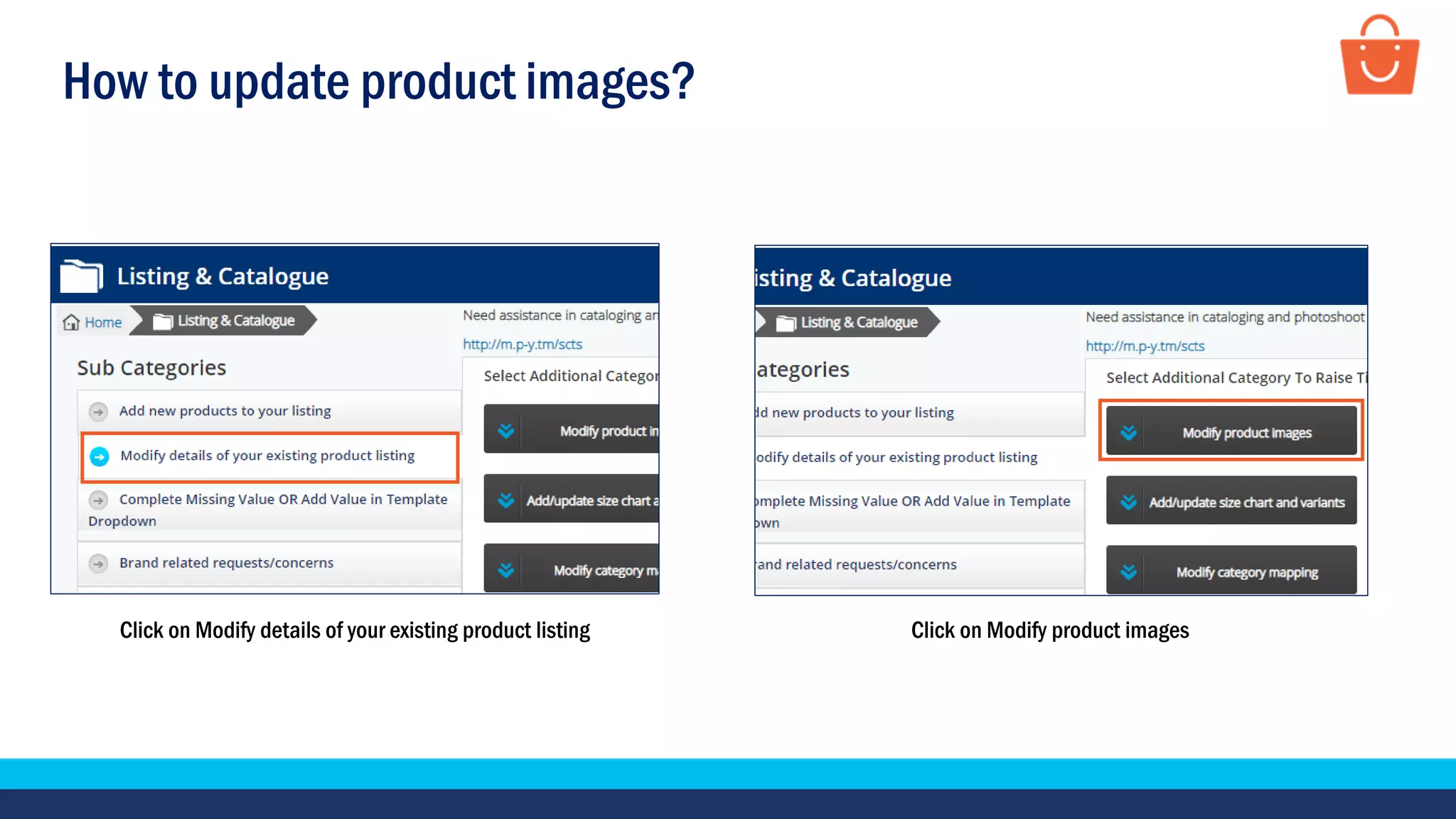 Update product images, descriptions, and add size chart | PPT