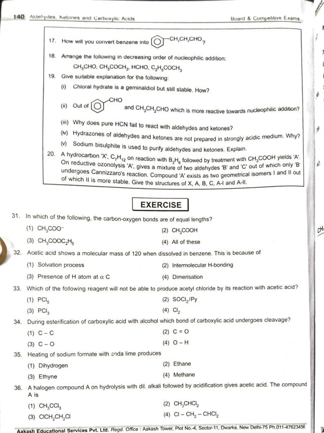 Aakash Institute Aldehydes,Ketones and Carboxylic Acids Notes Class 12 ...