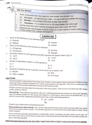 Akash Institute Biomolecules Notes Class 12 JEE Mains and Advanced | PDF