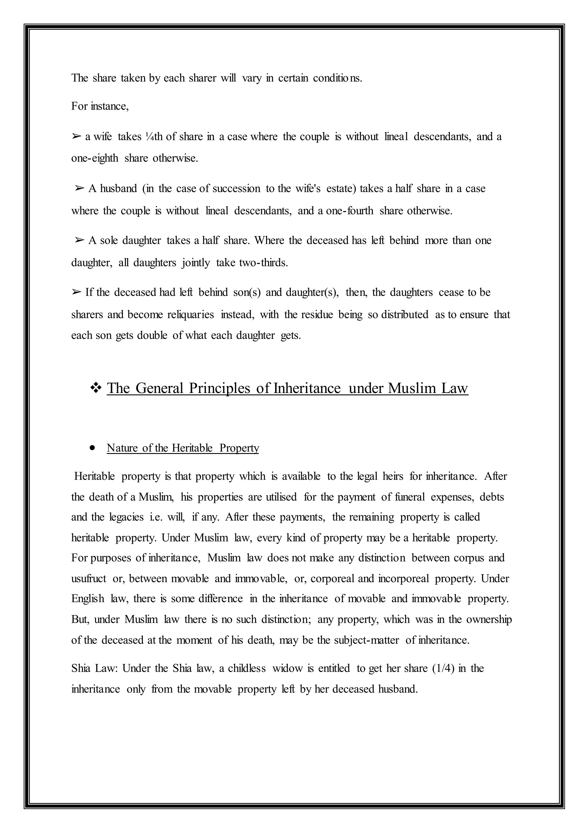 LAW OF INHERITANCE UNDER SHIA SCHOOL (FAMILY LAW) | DOCX