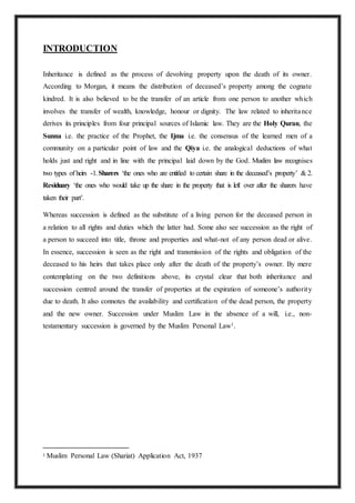 LAW OF INHERITANCE UNDER SHIA SCHOOL (FAMILY LAW) | DOCX