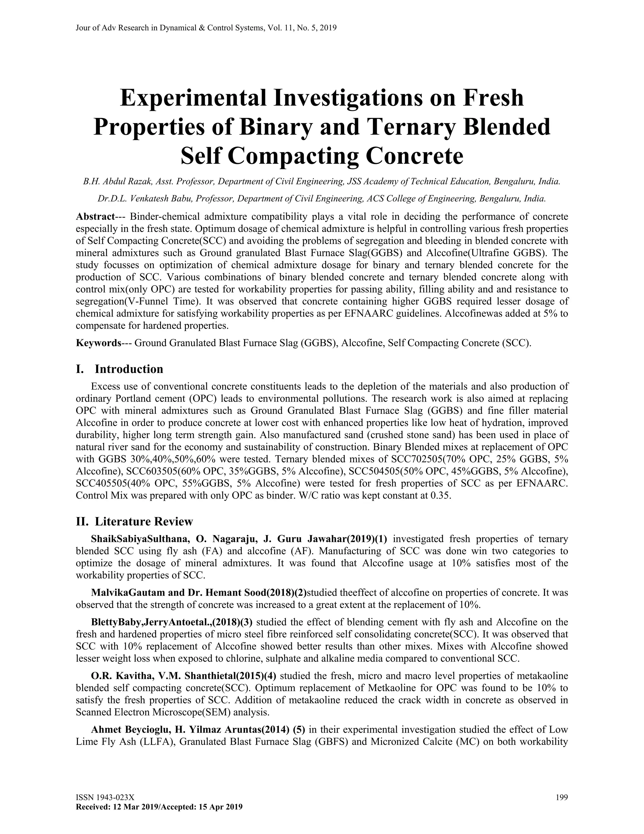 Experimental Investigations on Fresh Properties of Binary and Ternary Blended Self Compacting ...