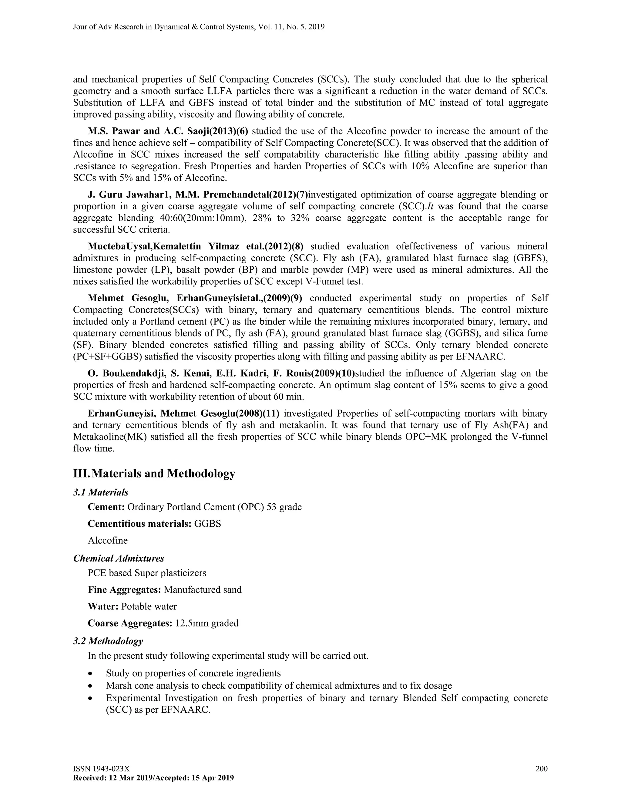 Experimental Investigations on Fresh Properties of Binary and Ternary Blended Self Compacting ...