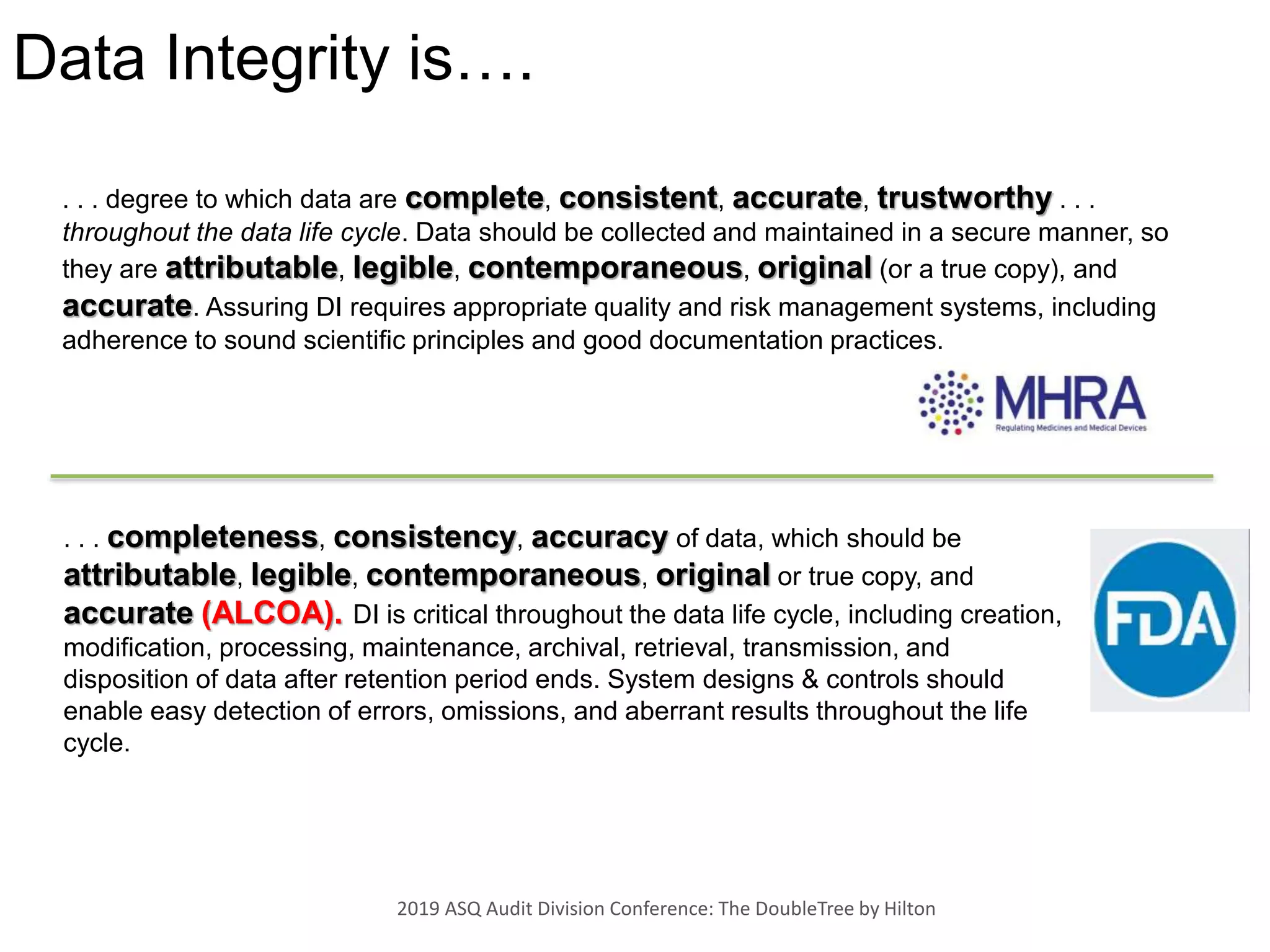 Auditing the quality system for data integrity | PPTX