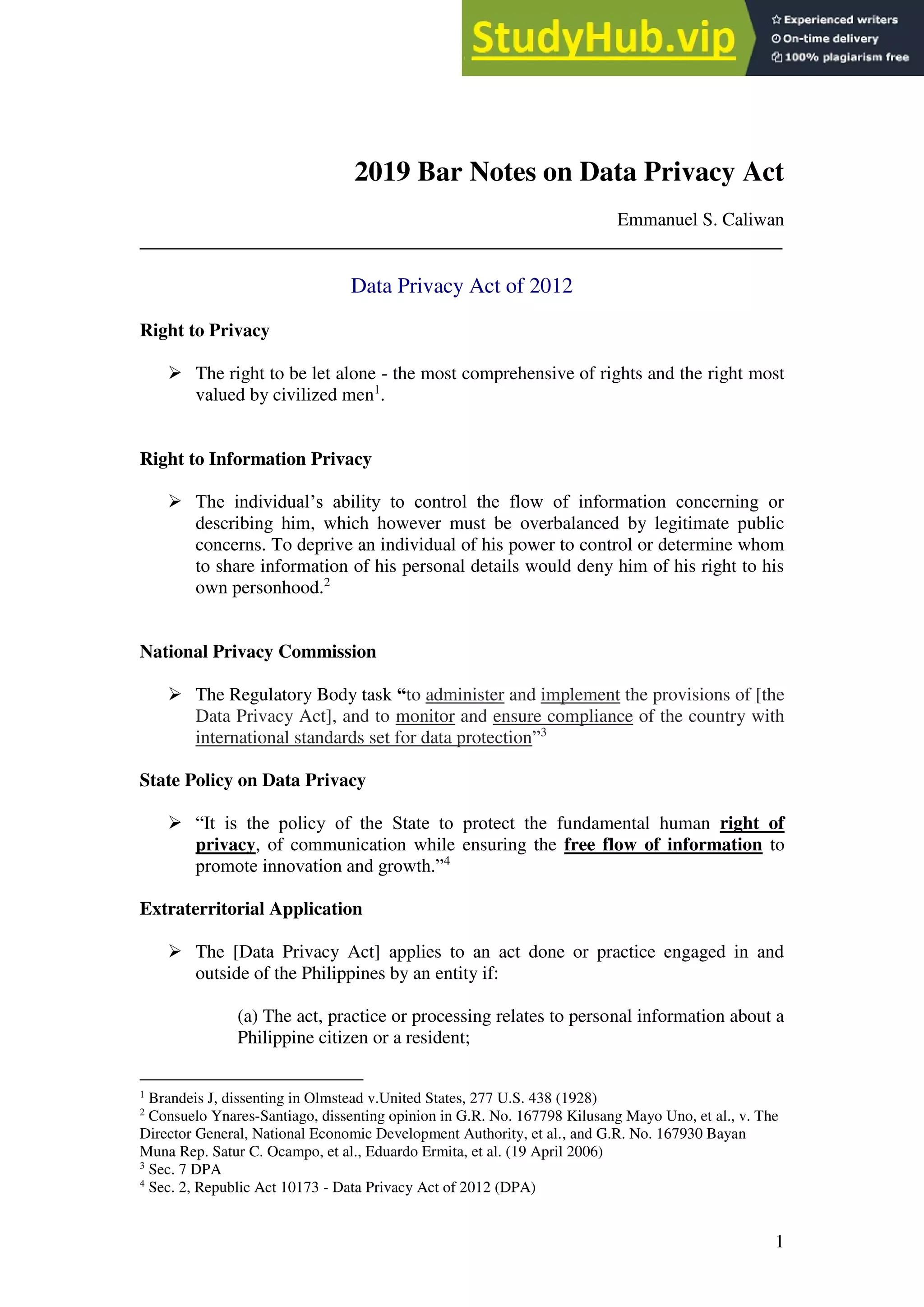 2019 Bar Notes On Data Privacy Act Data Privacy Act Of 2012 | PDF