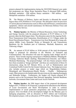 Botswana's 2019 budget speech | PDF