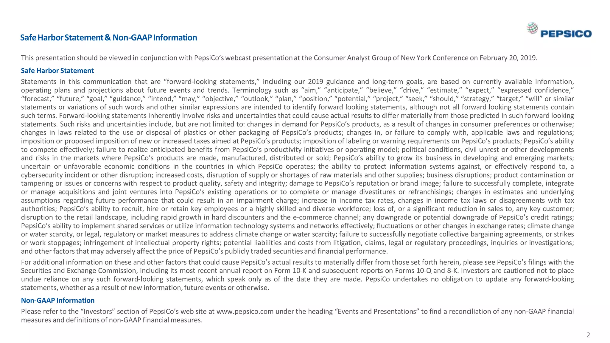 Pepsico Presentation at 2019 CAGNY | PDF