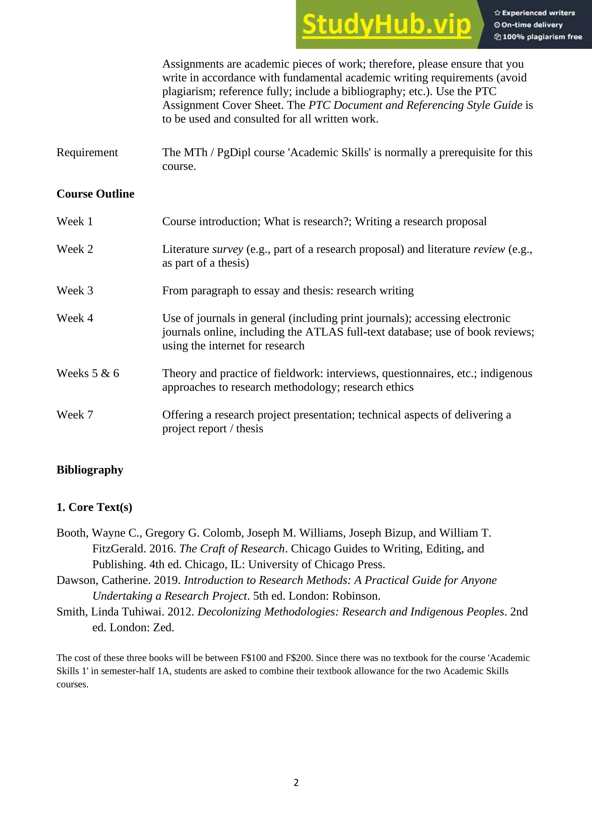 2019 Course Outline Research Skills | PDF