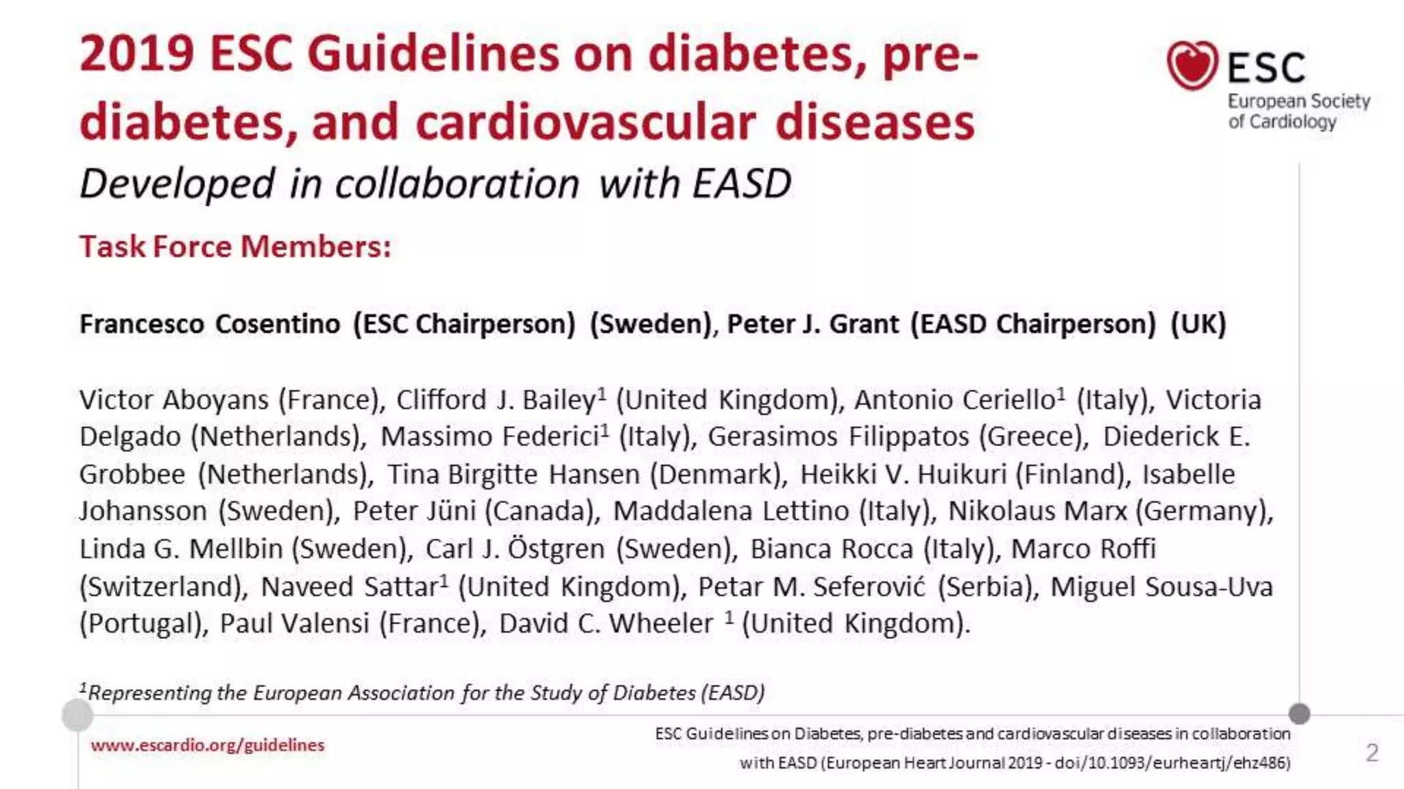 2019 ESC Guidelines on Diabetes and Cardiovascular Disease | PPTX