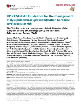2019 ESCEAS (Dyslipidaemias) Guidelines for the management of ...