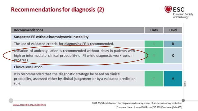 2019 ESC guidelines for pulmonary embolism | PPTX | Heart and ...