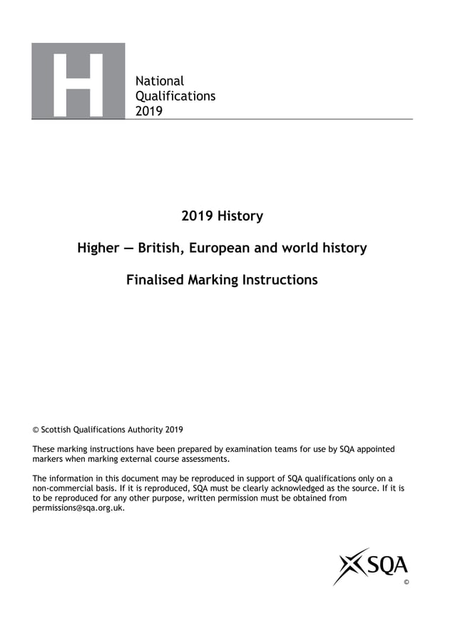 Higher History exam (paper 1 and paper 2) - 2019 (marking instructions ...