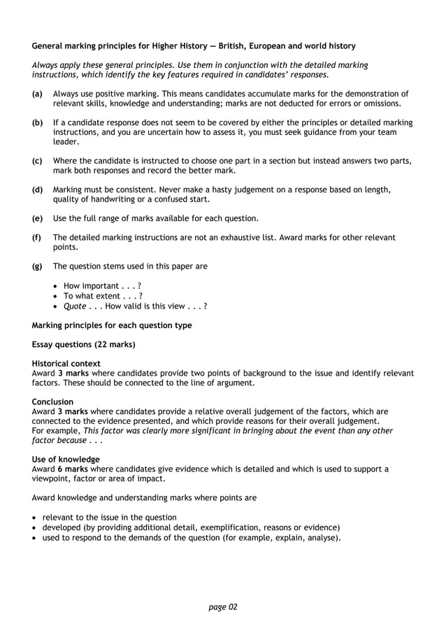 Higher History exam (paper 1 and paper 2) - 2019 (marking instructions ...