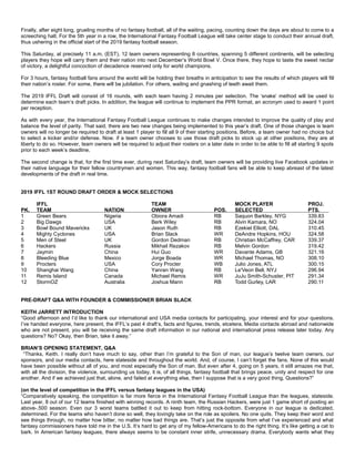 2019 INTERNATIONAL FANTASY FOOTBALL LEAGUE DRAFT PREVIEW | PDF