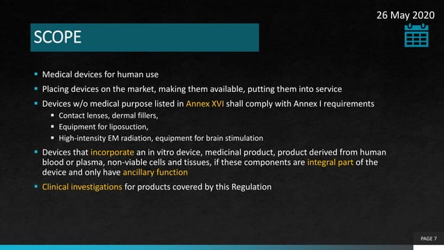 Medical Devices Regulation (MDR) 2017/745 - Part I Purpose, Scope, Definitions | PPTX ...