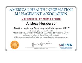 2019 AHIMA Membership Certificate | PPT