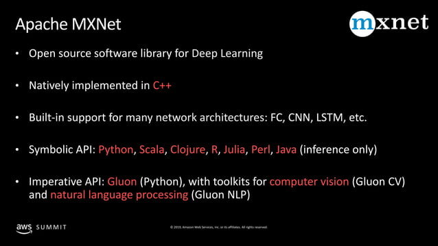 Deep Learning with Tensorflow and Apache MXNet on AWS (April 2019) | PPT
