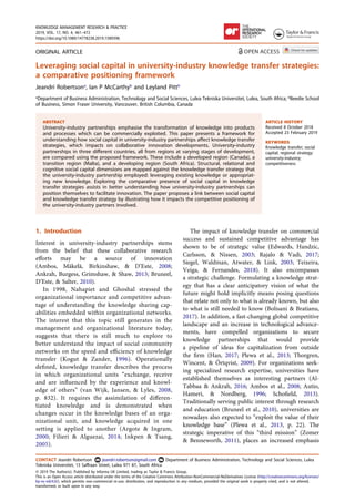 Leveraging social capital in university-industry knowledge transfer ...