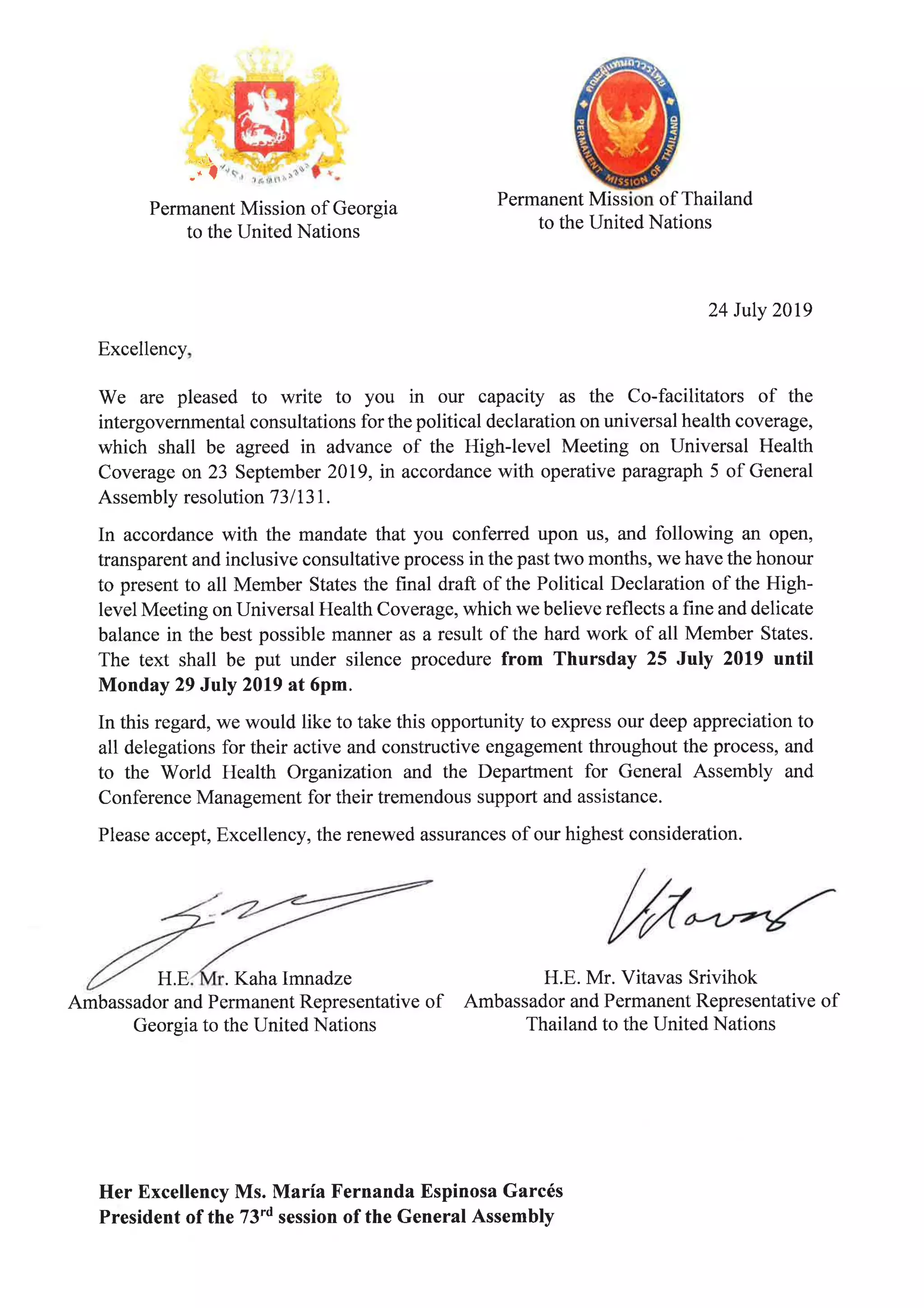 2019 UN final UHC Political declaration and letters | PDF