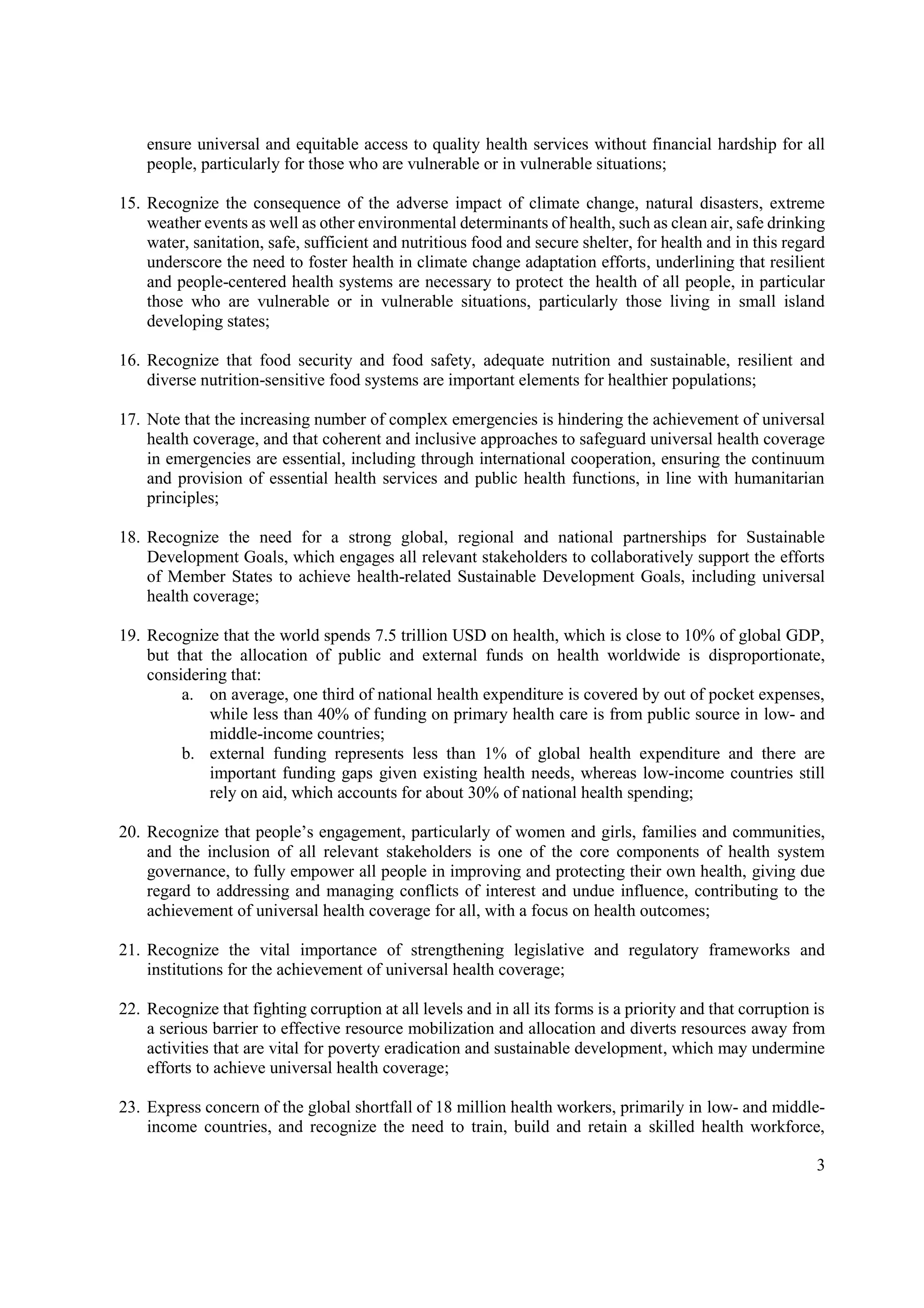 2019 UN final UHC Political declaration and letters | PDF