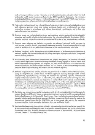 2019 UN final UHC Political declaration and letters | PDF