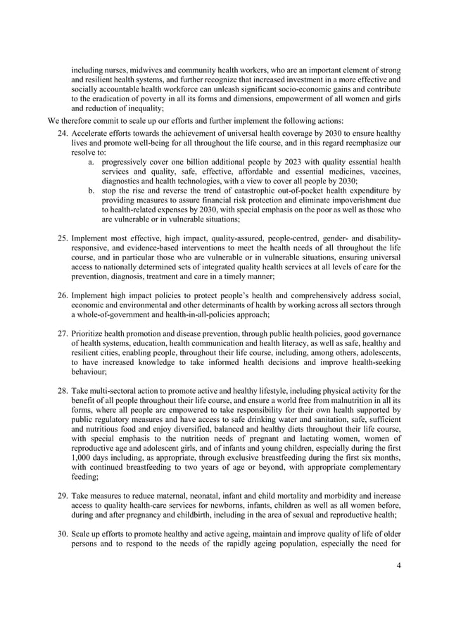2019 UN final UHC Political declaration and letters | PDF