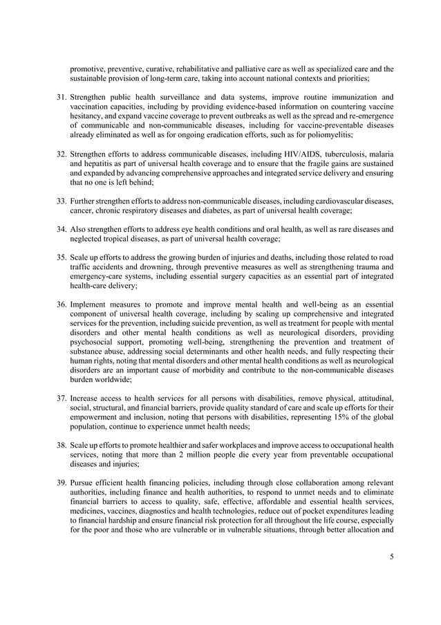 2019 UN final UHC Political declaration and letters | PDF