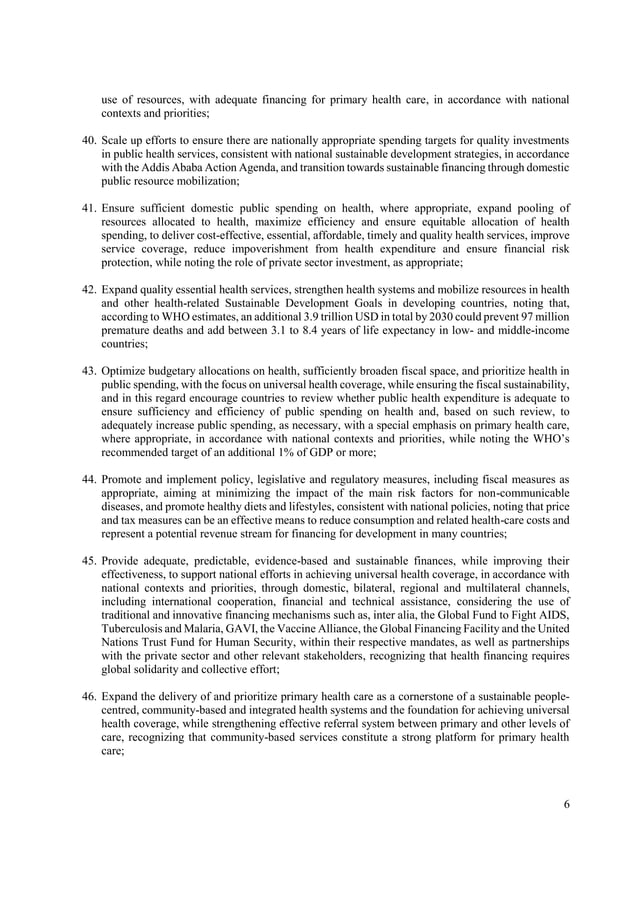 2019 UN final UHC Political declaration and letters | PDF