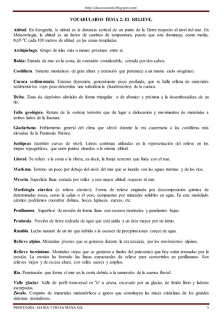 VOCABULARIO TEMA 2 EL RELIEVE | DOCX